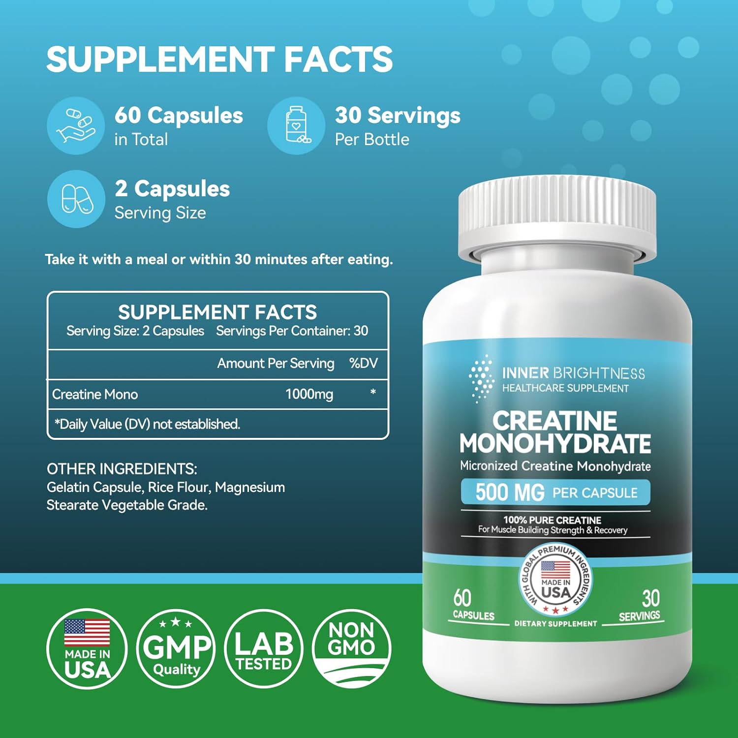 Creatine Monohydrate, 60 Capsules – Inner Brightness | Healthcare ...